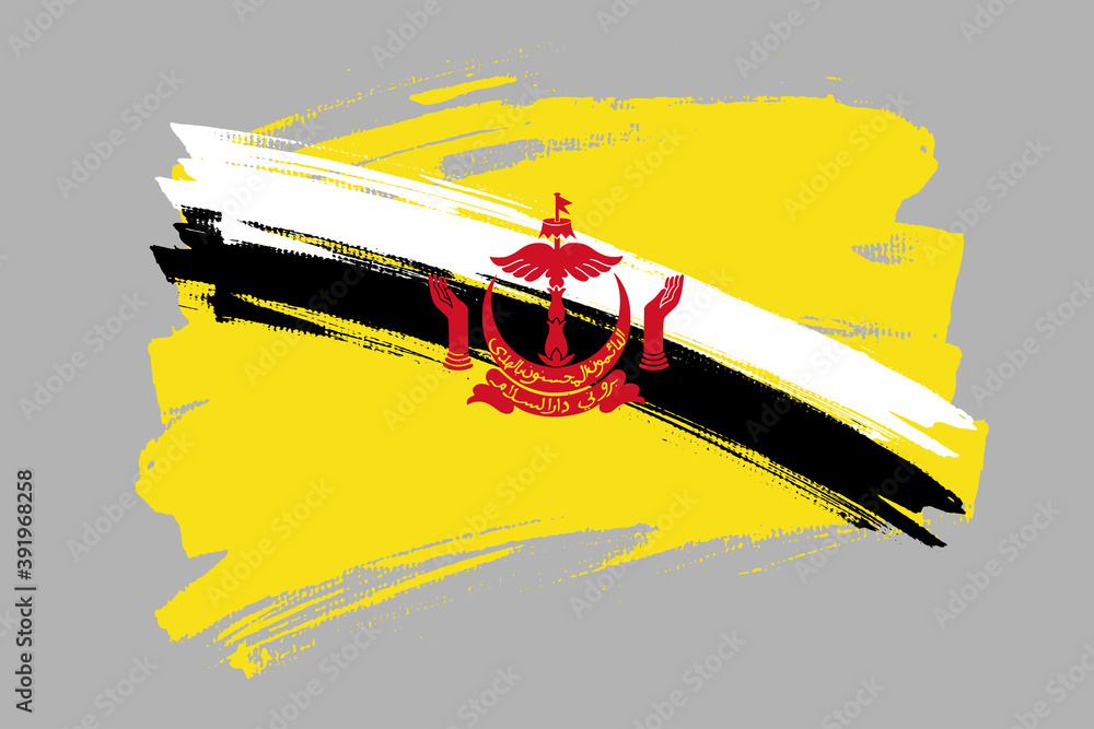 Flag of the Nation of Brunei, the Abode of Peace. Brunei banner brush ...