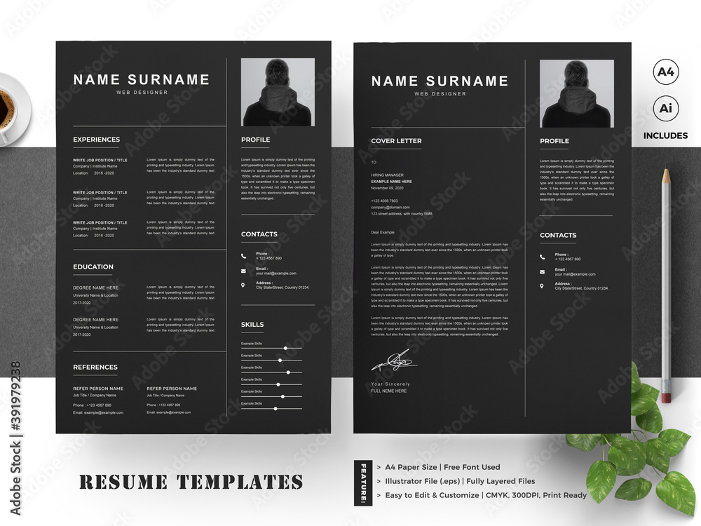 Dark Resume Template Stock Vector | Adobe Stock