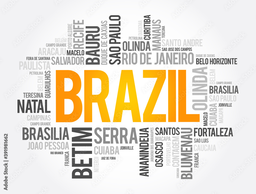 List of cities and towns in Brazil, word cloud collage Stock ...
