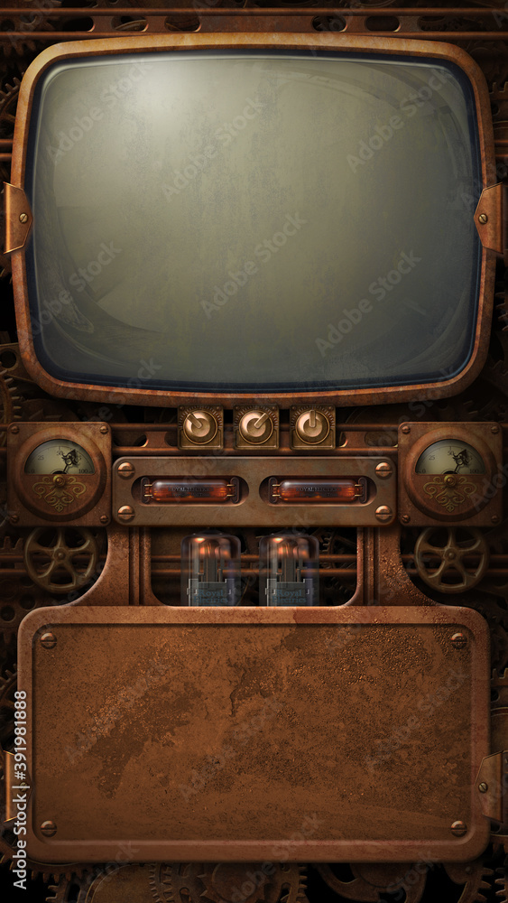 Steampunk television screen - digital illustration Stock Illustration ...
