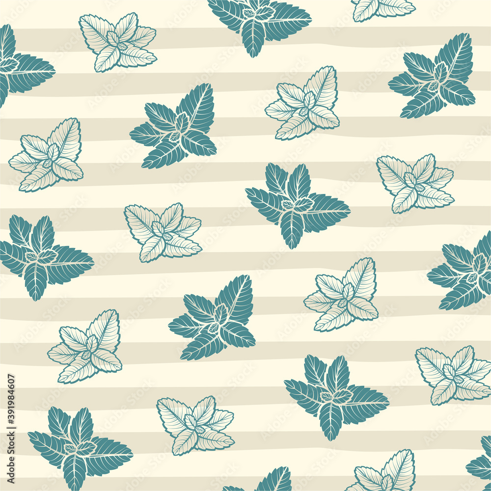 Mint hand sketch vector illustration seamless texture. Peppermint ...