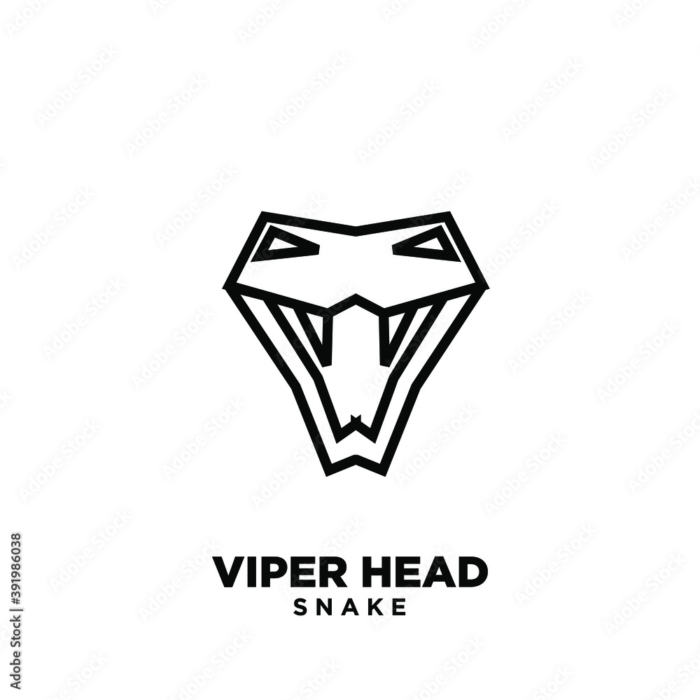 simplified viper snake head with big fangs line outline logo icon ...