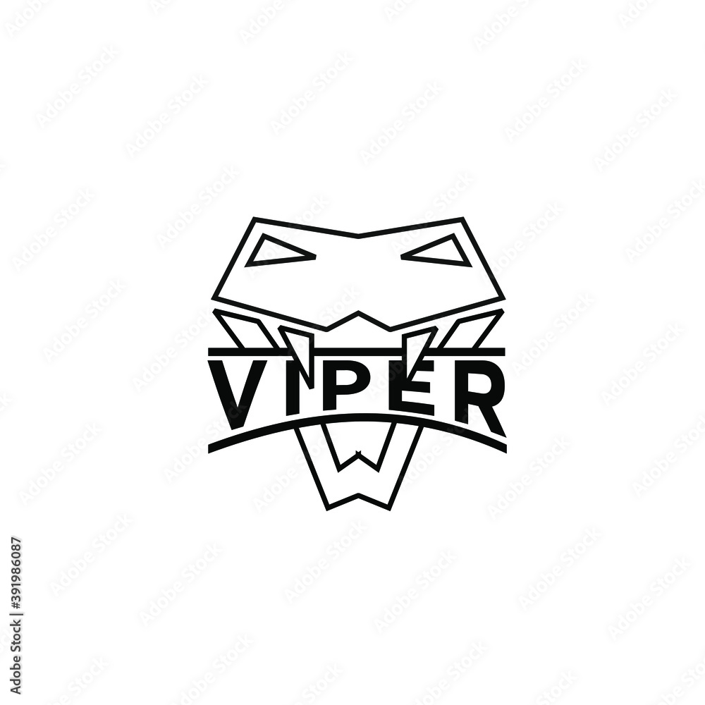 simplified viper snake head with big fangs and simple viper letter line ...