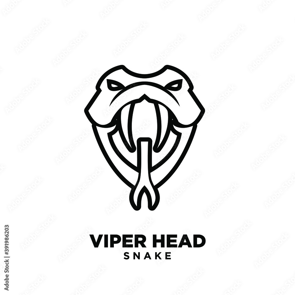 simplified viper snake head with big fangs line outline logo icon ...