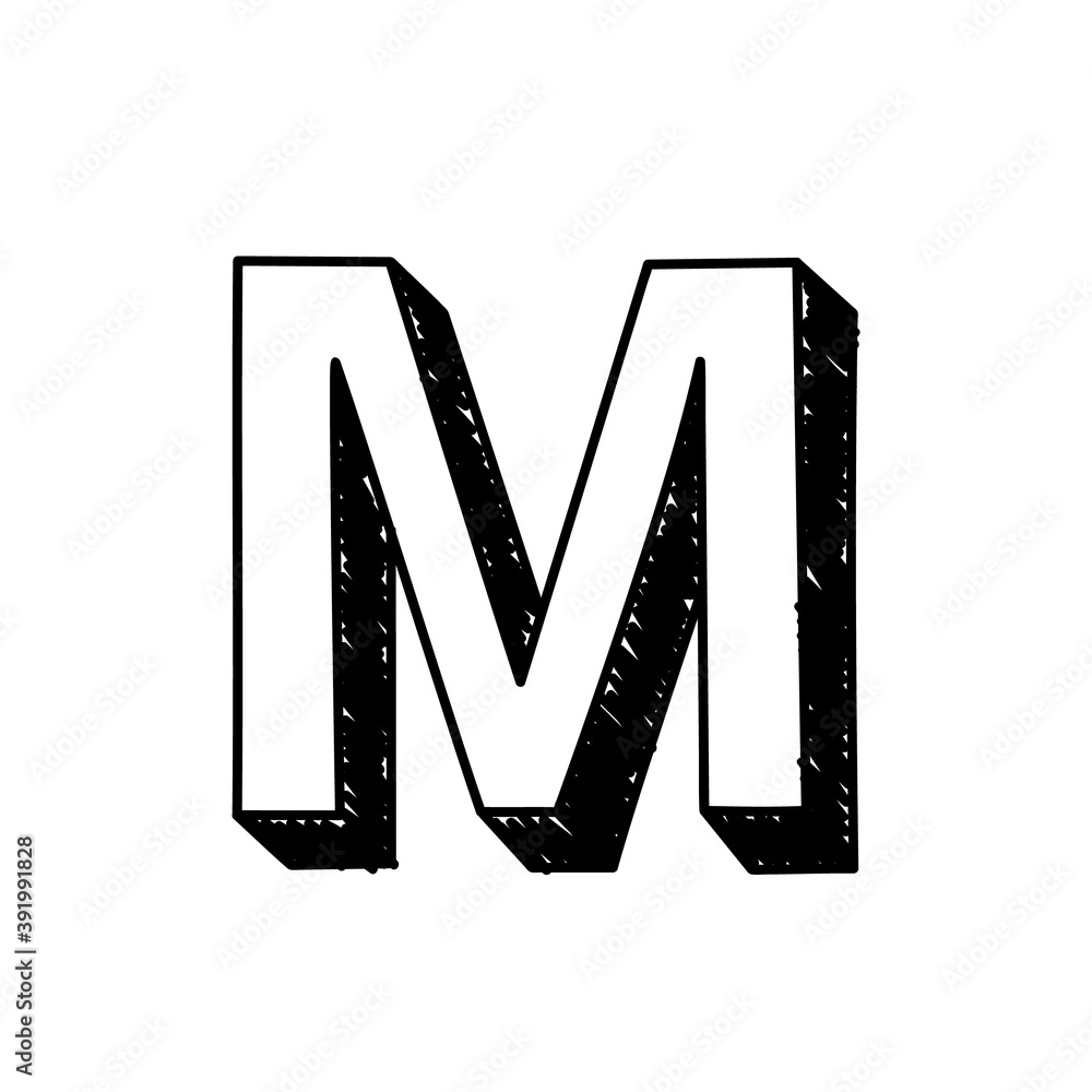M letter hand-drawn symbol. Vector illustration of a big English letter ...