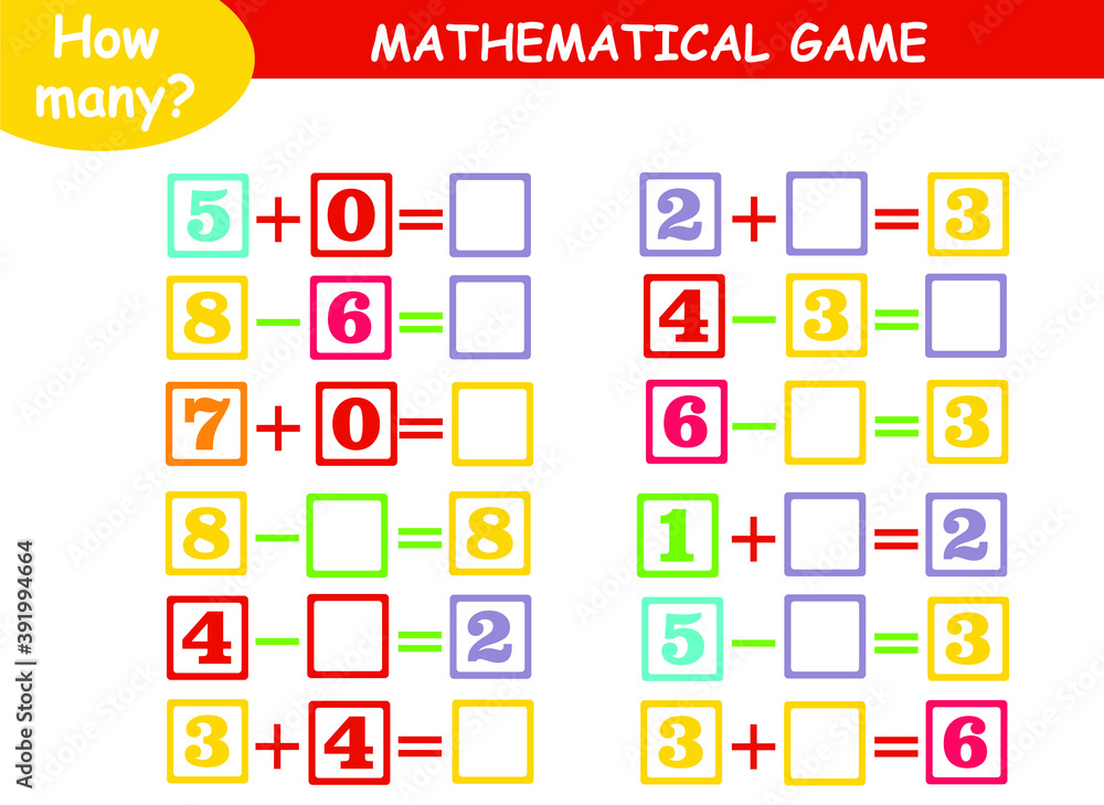 mathematical examples of addition and subtraction. educational page for ...