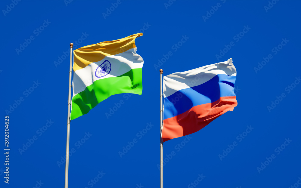 Beautiful national state flags of Russia and India. Stock Illustration ...