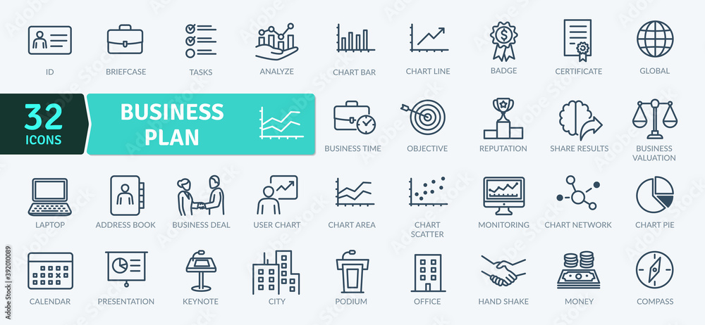 Business Plan Icons Pack. Thin line icons set. Flat icon collection set ...