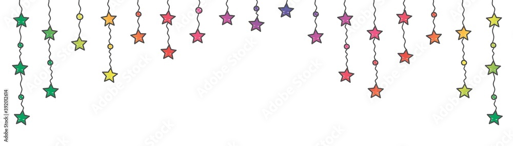 Christmas lights glow stars on wires. Hand drawn vector illustration ...
