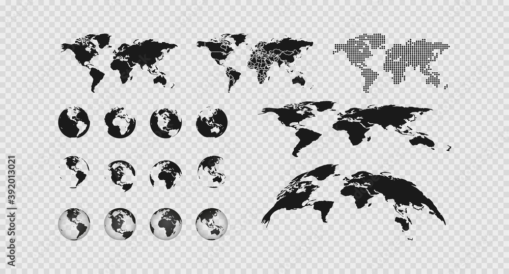 World map set on transparent background. Globe vector icon Stock Vector ...