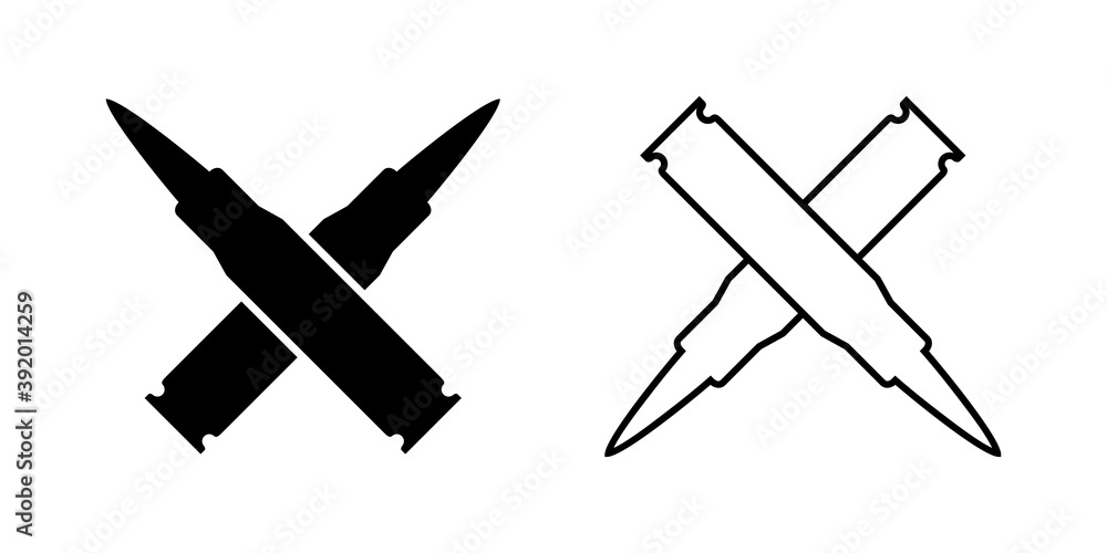 Crossed Bullets Black Silhouette and Outline Vector Illustration Logo ...