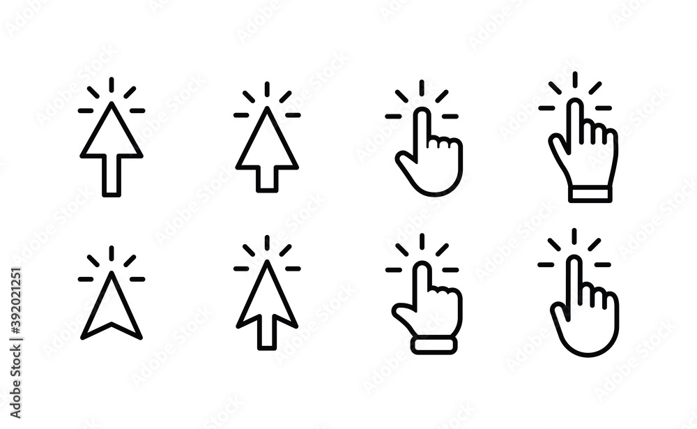 Clicking icons collections. Hand and arrow click icon. Cursor set ...