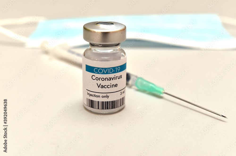 Coronavirus COVID-19 vaccine vial, container, bottle and syringe Stock ...