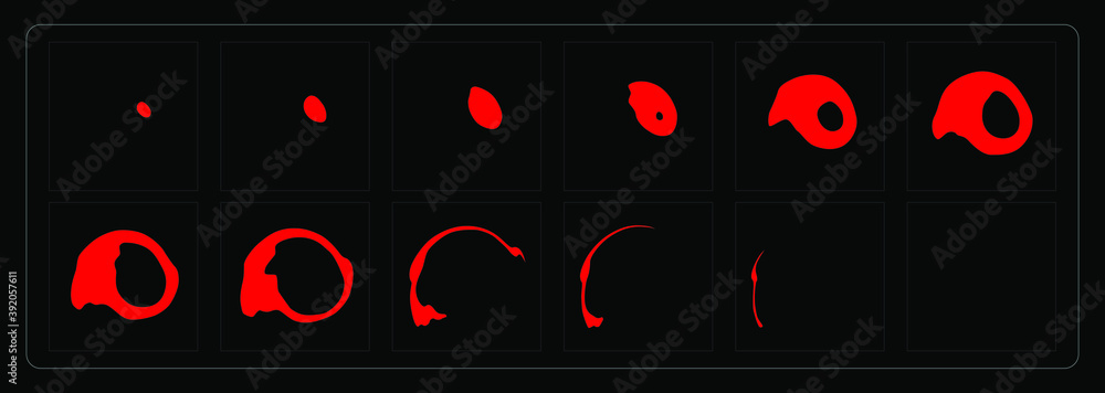 Liquid animation effect. Blood circle sprites sheet for games, cartoon ...
