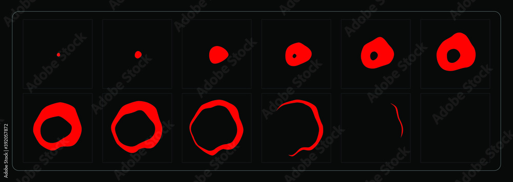 Liquid animation effect. Blood circle sprites sheet for games, cartoon ...