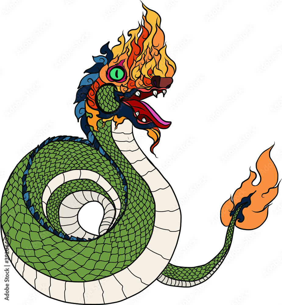 Traditional Line Thai style. Naka Thai Dragon vector and illustration ...