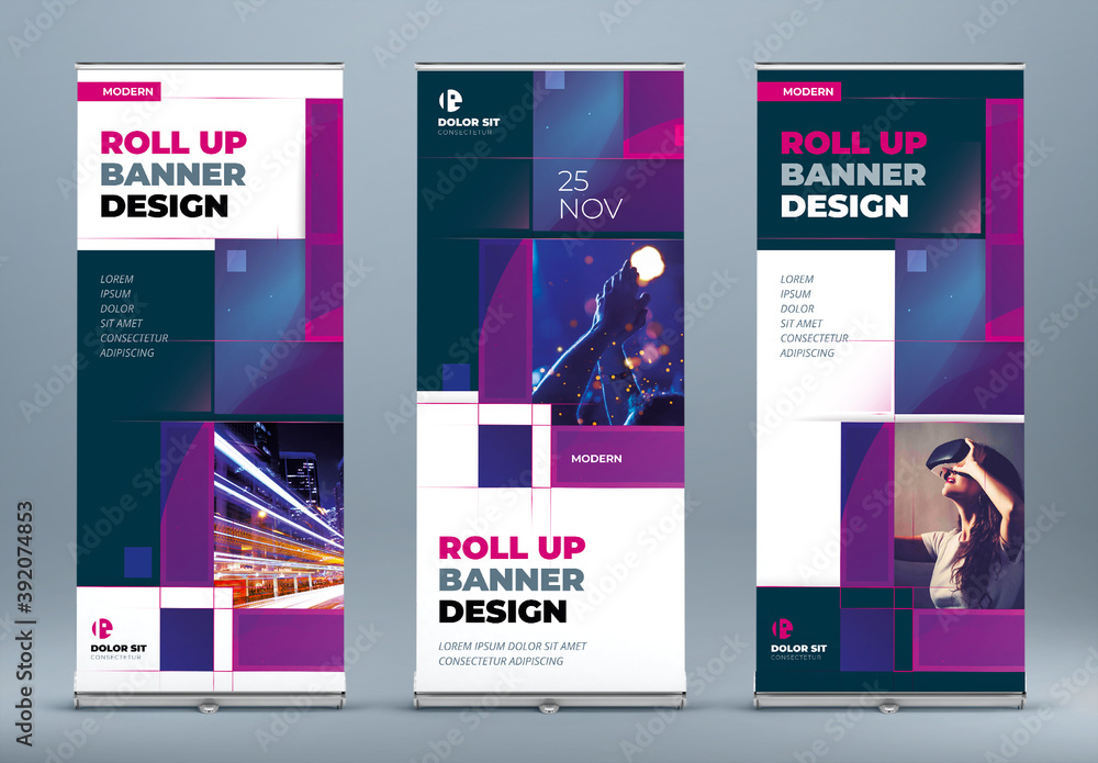 Violet Roll Up Layout with Rectangles Stock Template | Adobe Stock