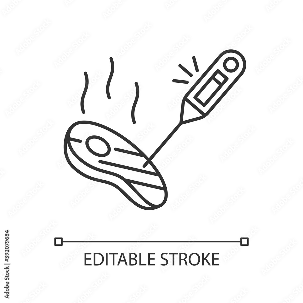 Thermometer linear icon. Kitchen tool to measure meat temperature ...