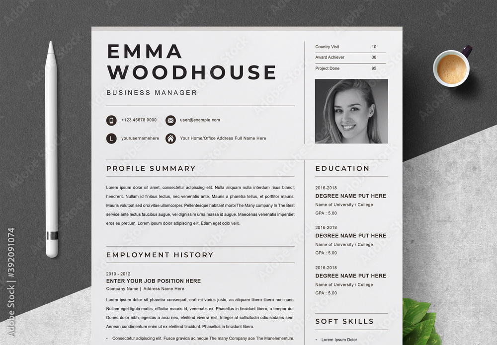 Modern Resume Layout Stock Template | Adobe Stock