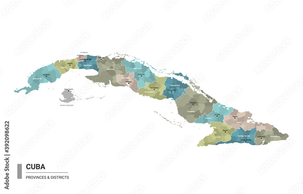 Vecteur Stock Cuba higt detailed map with subdivisions. Administrative ...