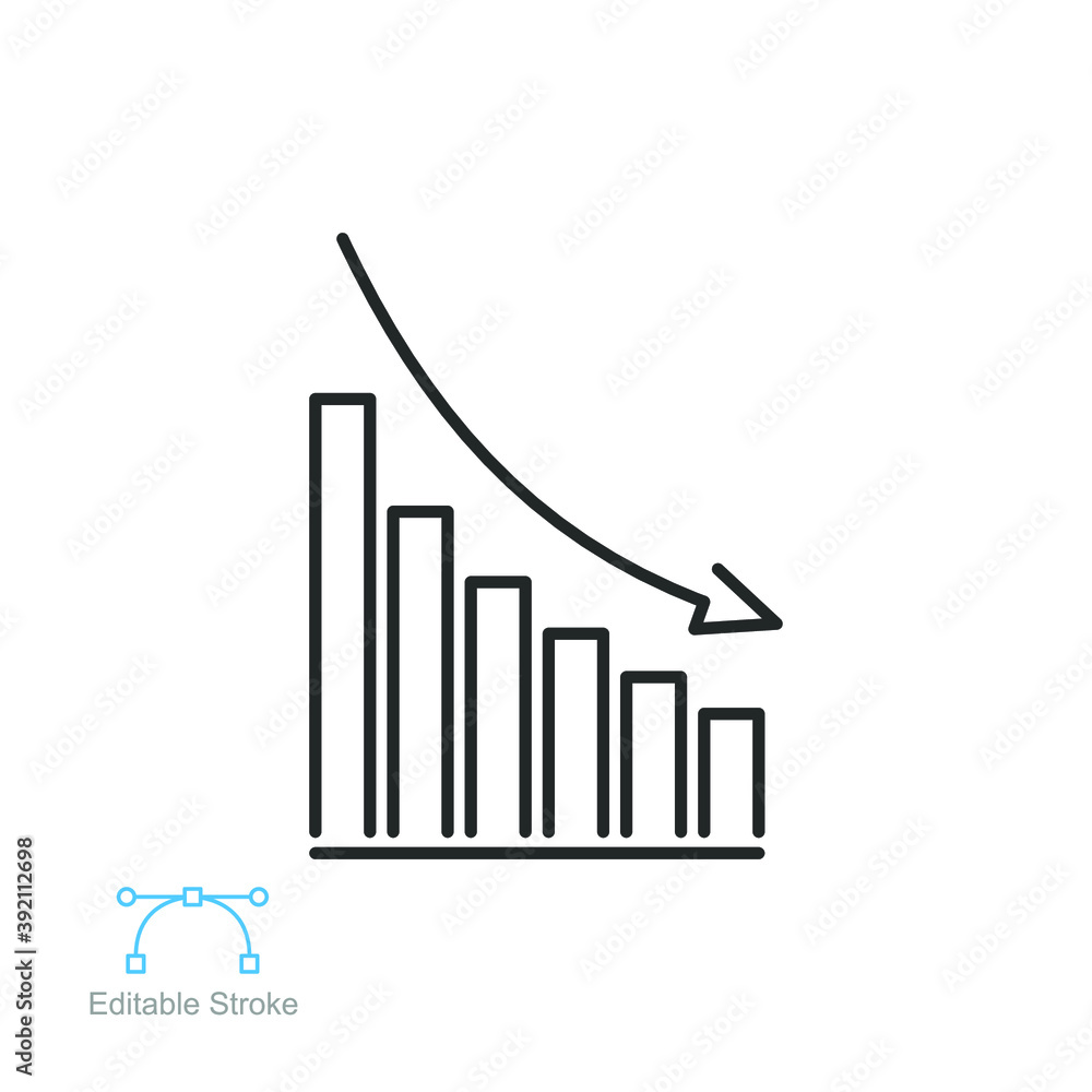 Declining graph line icon. Decrease diagram symbol of bankrupt ...