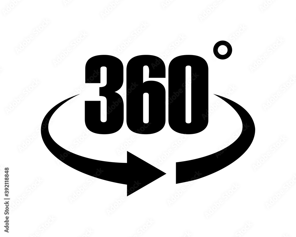 Rotate 360 degrees icon. Full circle rotation sign. Vector illustration ...
