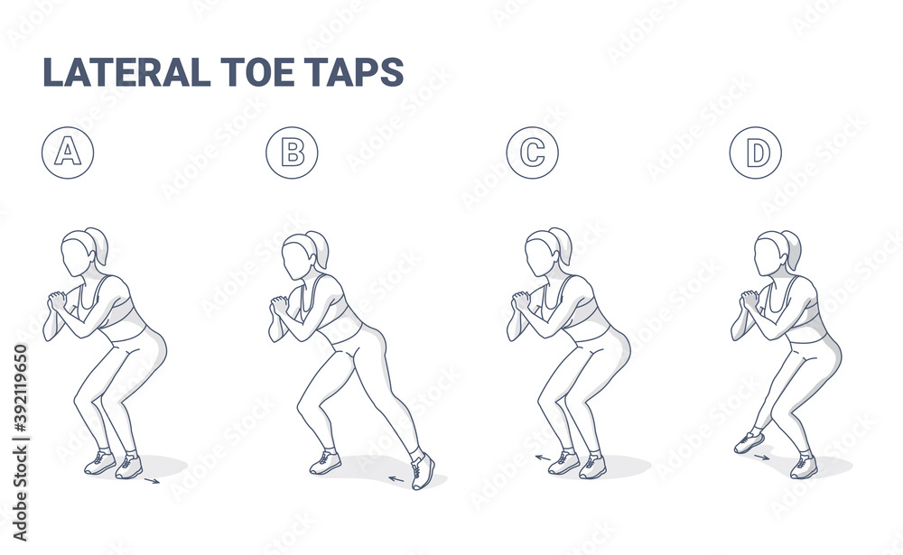 Lateral Toe Taps Female Home Workout Exercise Guidance. Stock Vector ...