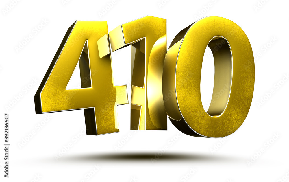Gold numbers 410 isolated on white background illustration 3D rendering ...