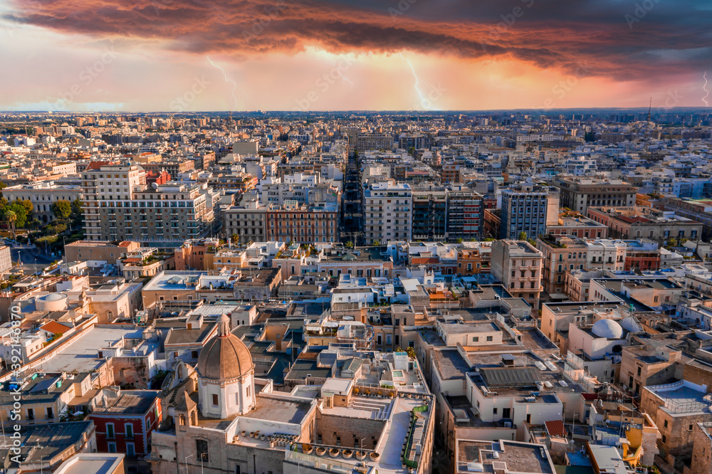 Aerial view of Bari old town. View of the Bari Cathedral (Saint Sabino ...