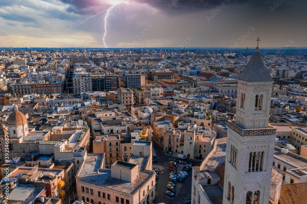Aerial view of Bari old town. View of the Bari Cathedral (Saint Sabino ...