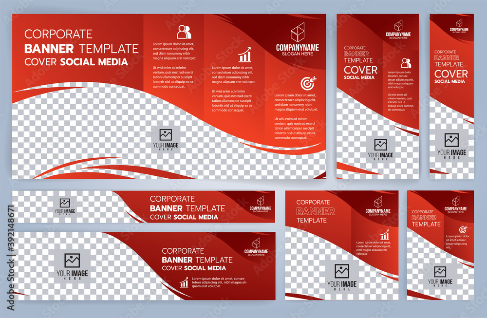 Set of Red and Black Web banners templates, Standard sizes with space ...