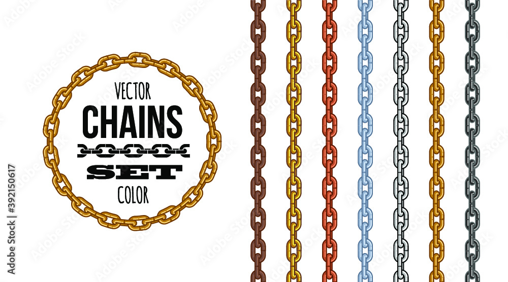 Different metallic material and color style chains set, cartoon vector ...
