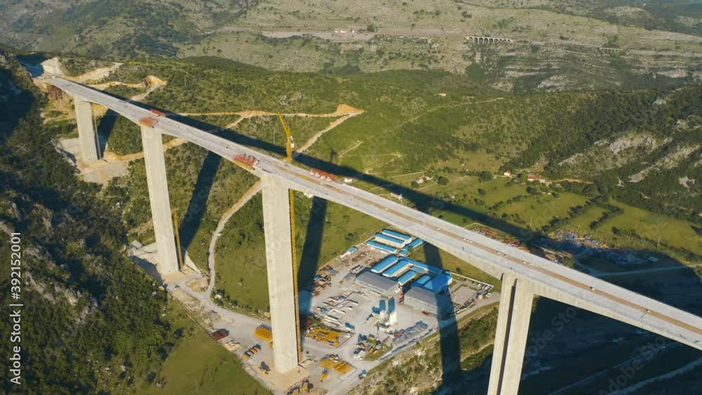 Montenegro. Aerial view of the truss bridge. Drone flying over the Mala ...
