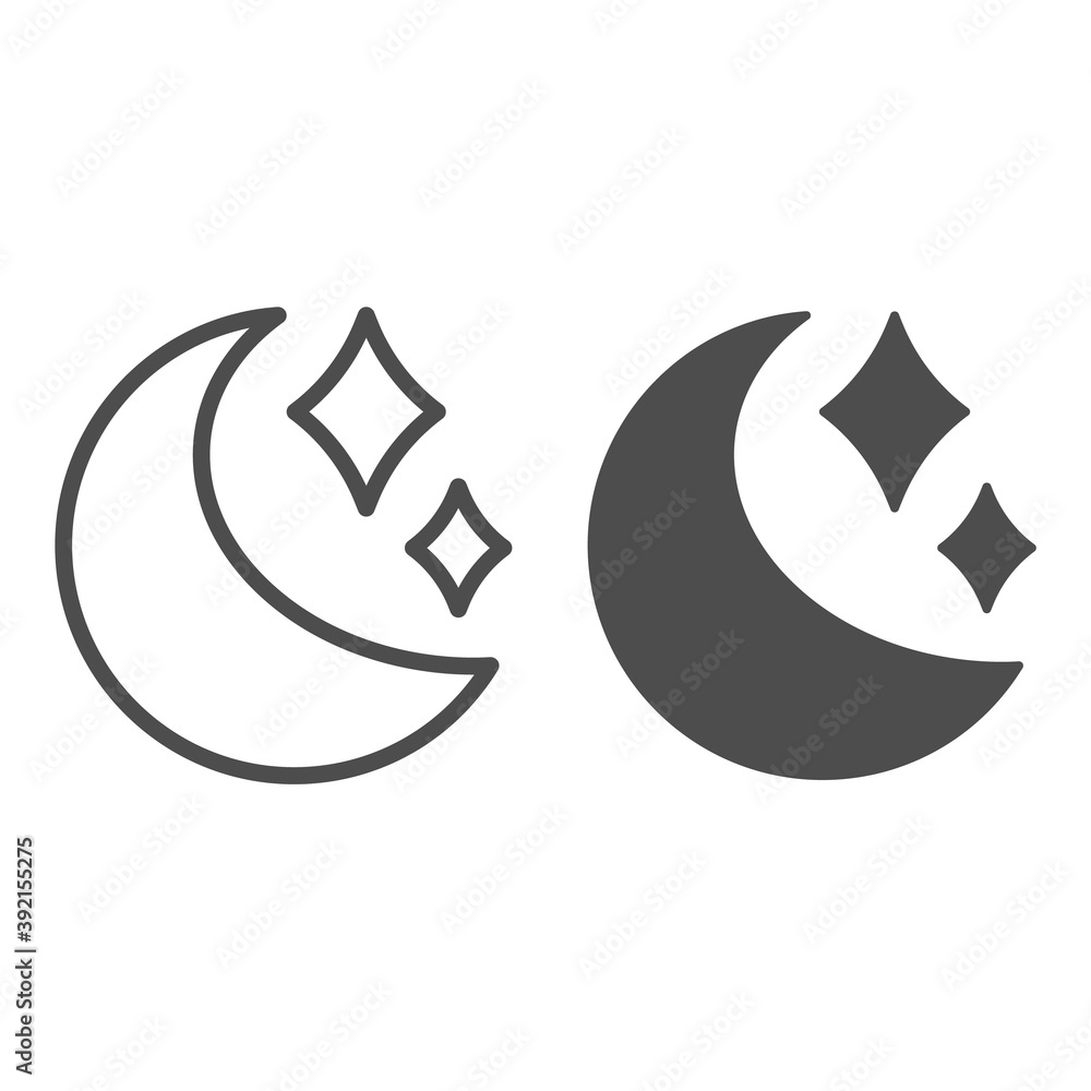 Moon and stars line and solid icon, astronomy concept, night sky sign ...