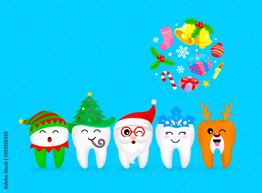 Christmas Teeth Characters design, Santa Claus, little elf, snowflake ...