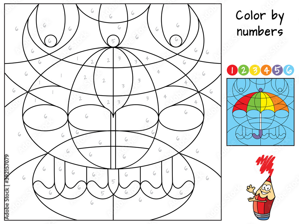 Umbrella. Color by numbers. Coloring book. Educational puzzle game for ...