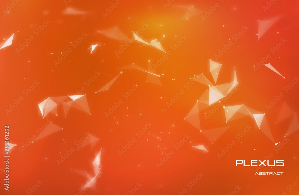 Abstract plexus background with network polygons. Red digital science banner. Network connection ...