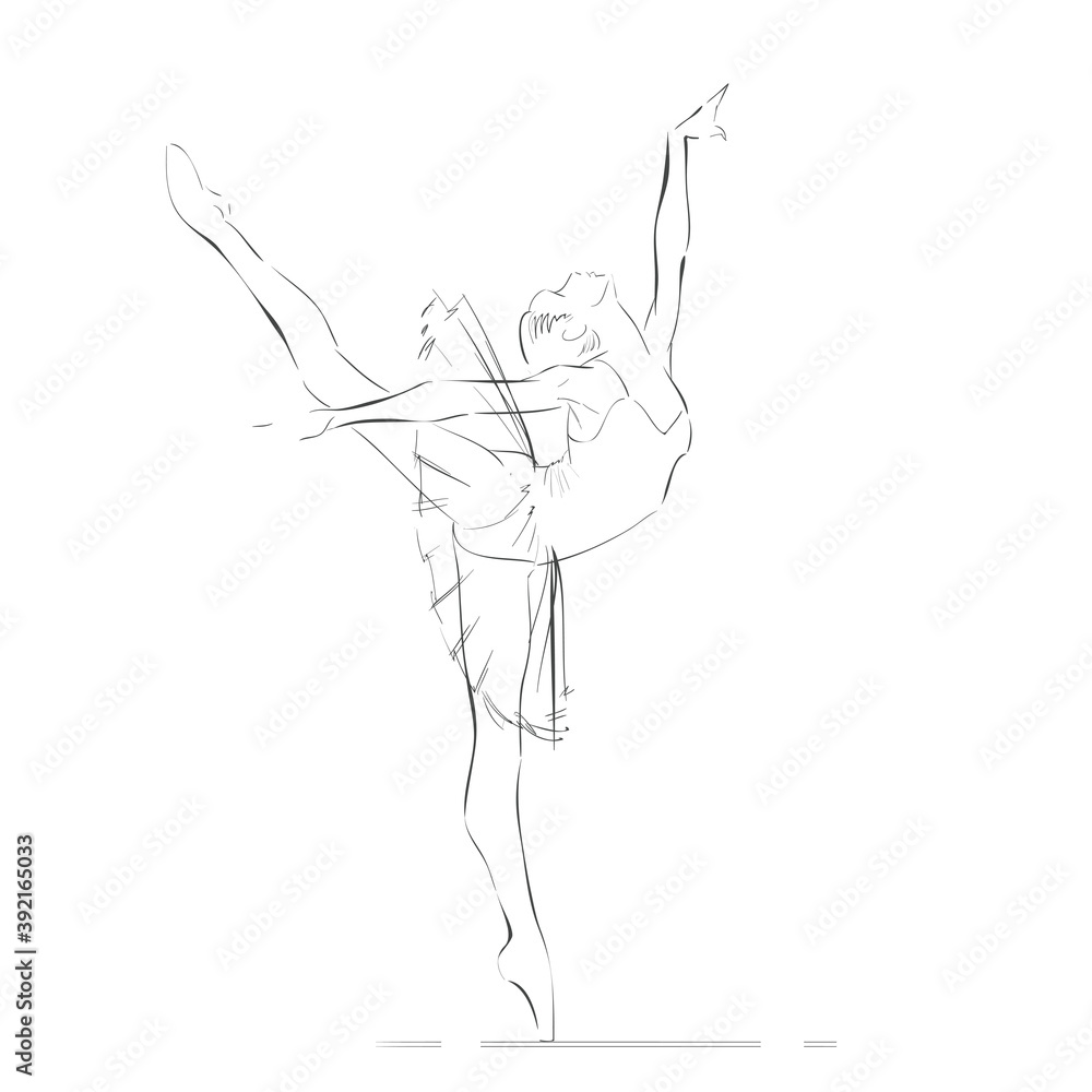 A Young Ballerina. Freehand Drawing of a Ballet Dancer Girl. Vector ...