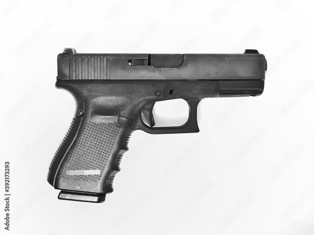 Carbine, black gun pistol isolated on white background Stock Photo ...