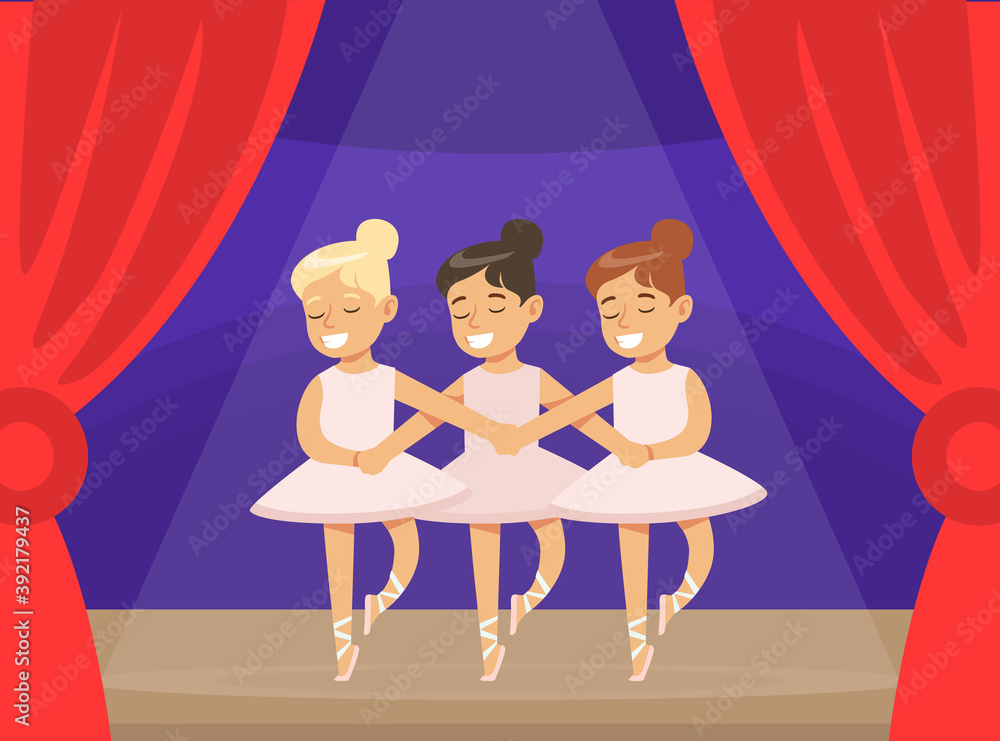 Cute Little Ballerinas Dancing on Stage in Theatre Wearing Pink Tutu ...