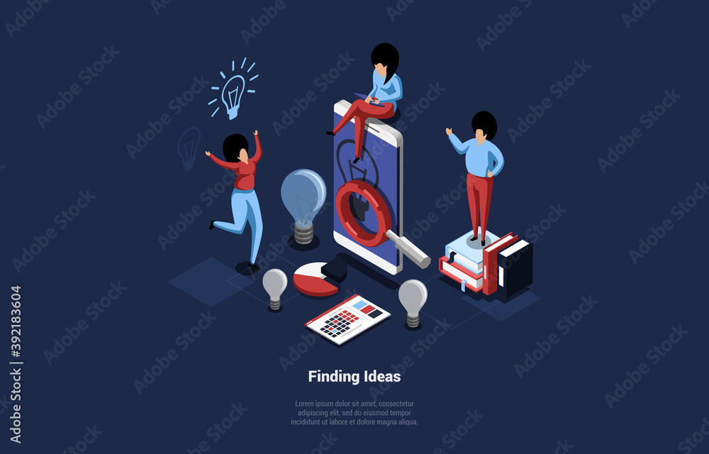 Vector Illustration Of Finding New Ideas Concept In Cartoon 3D Style ...