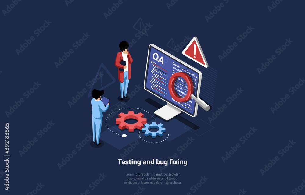 3D Vector Composition In Cartoon Isometric Style Of Application Or ...