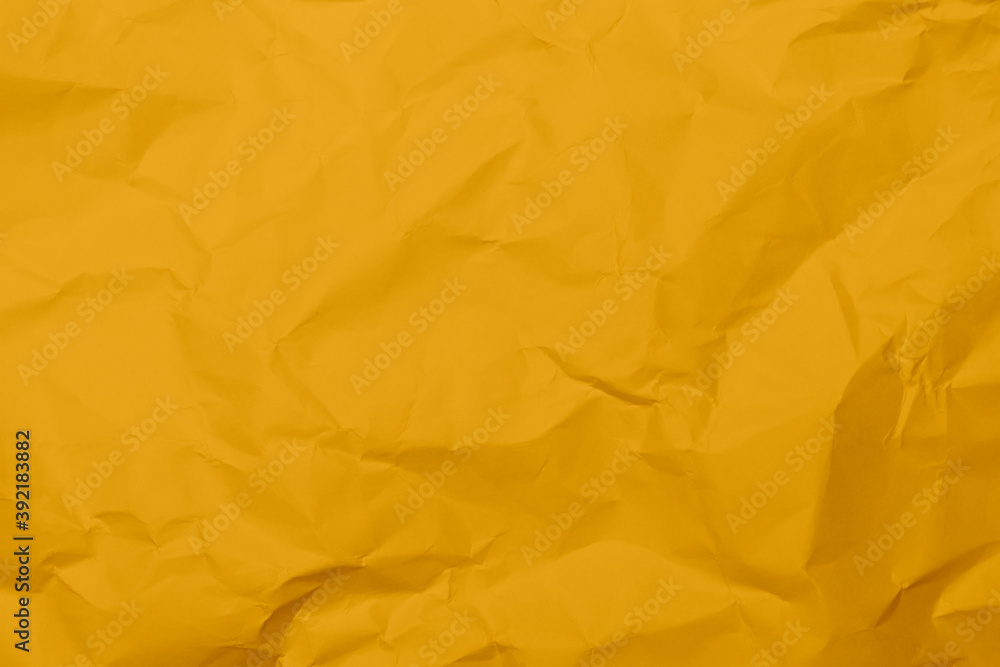 Closeup yellow crumpled paper texture background. Yellow wrinkled paper ...