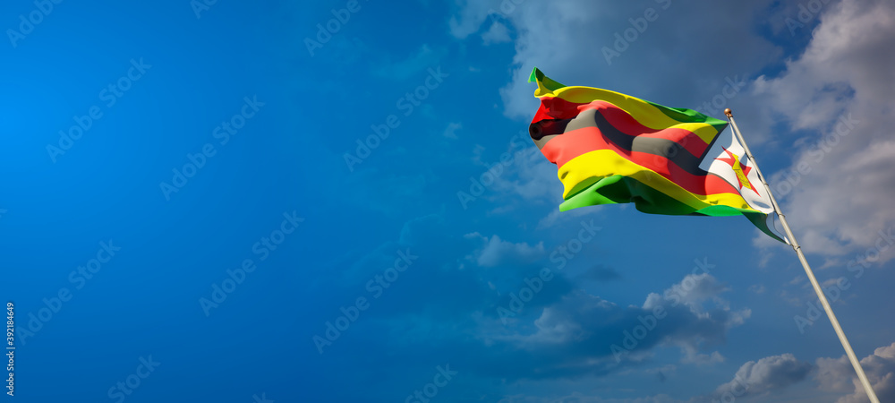 Beautiful national state flag of Zimbabwe with blank space. Zimbabwe ...