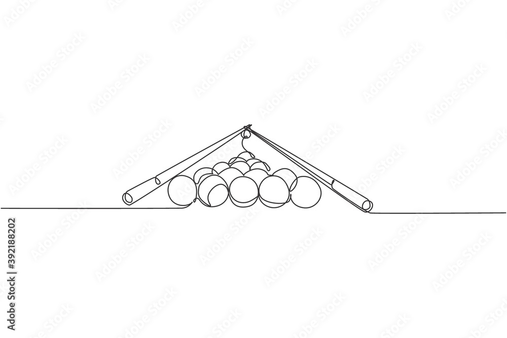 Single continuous line drawing of triangle pyramid balls stack for pool ...