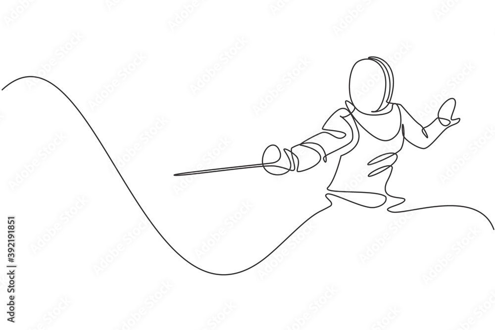 Single continuous line drawing of young professional fencer athlete ...