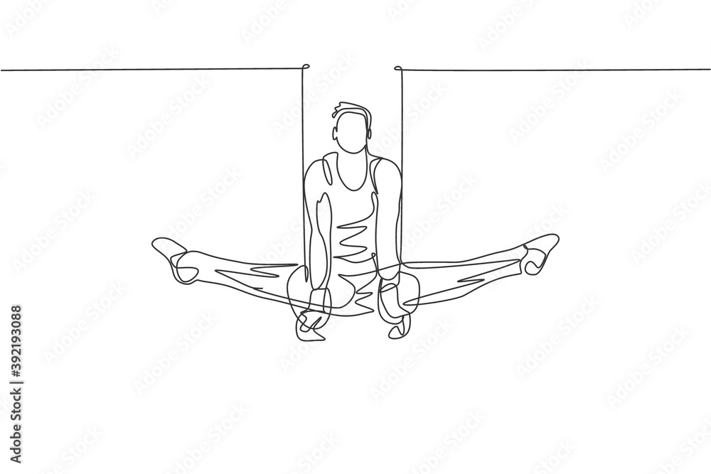 One single line drawing of young handsome gymnast man exercising steady ...