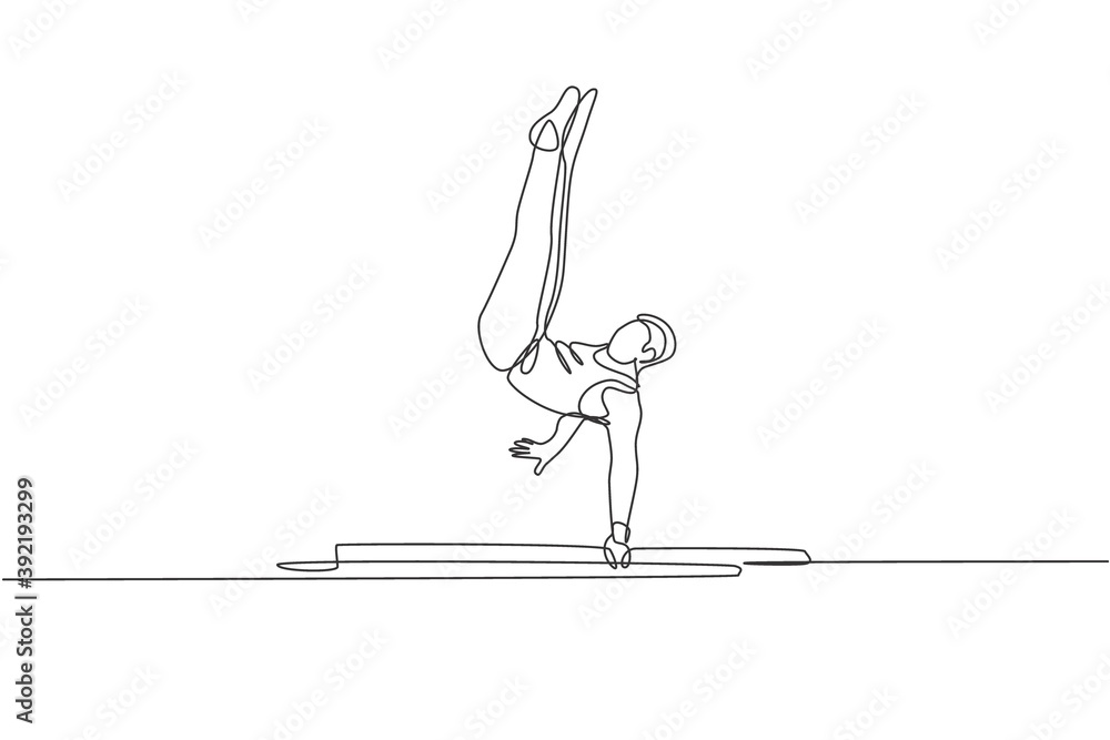 One continuous line drawing young man exercising parallel bars at ...