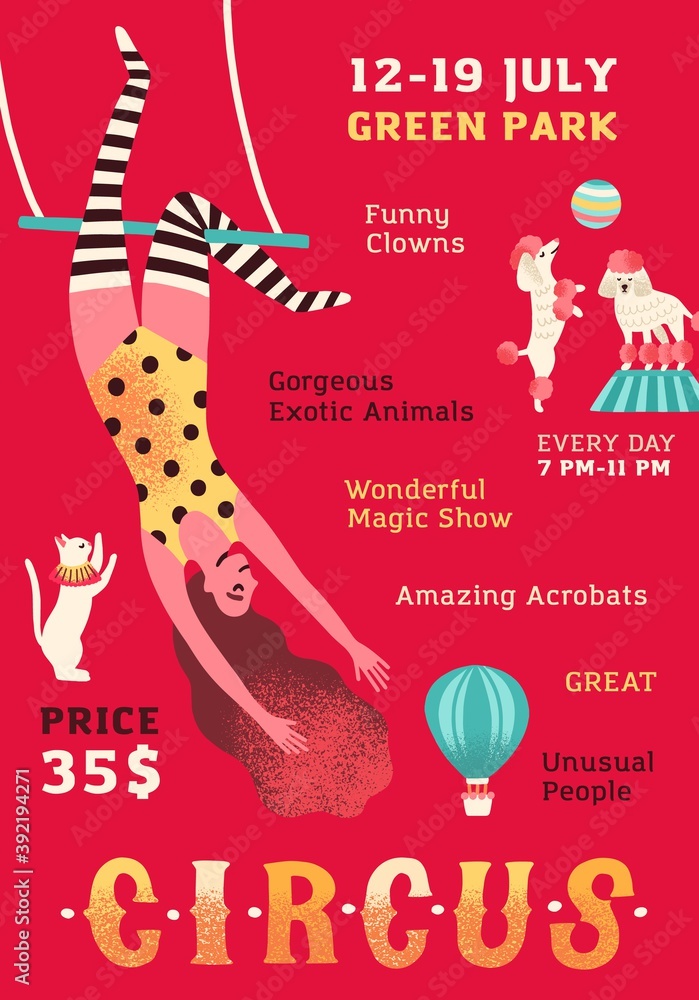 Cirque performance promo poster. Vertical advertising template with ...