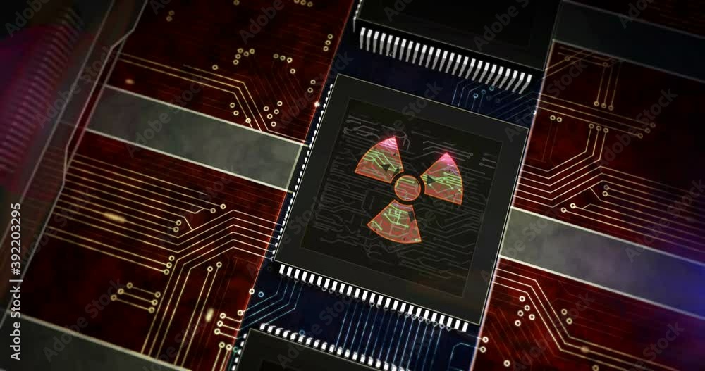 Cyber attack with nuclear symbol, digital war, cybernetic conflict ...